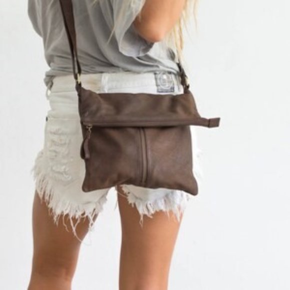 LiberteLeather | Bags | Brown Leather Foldover Crossbody Handbag Brown ...